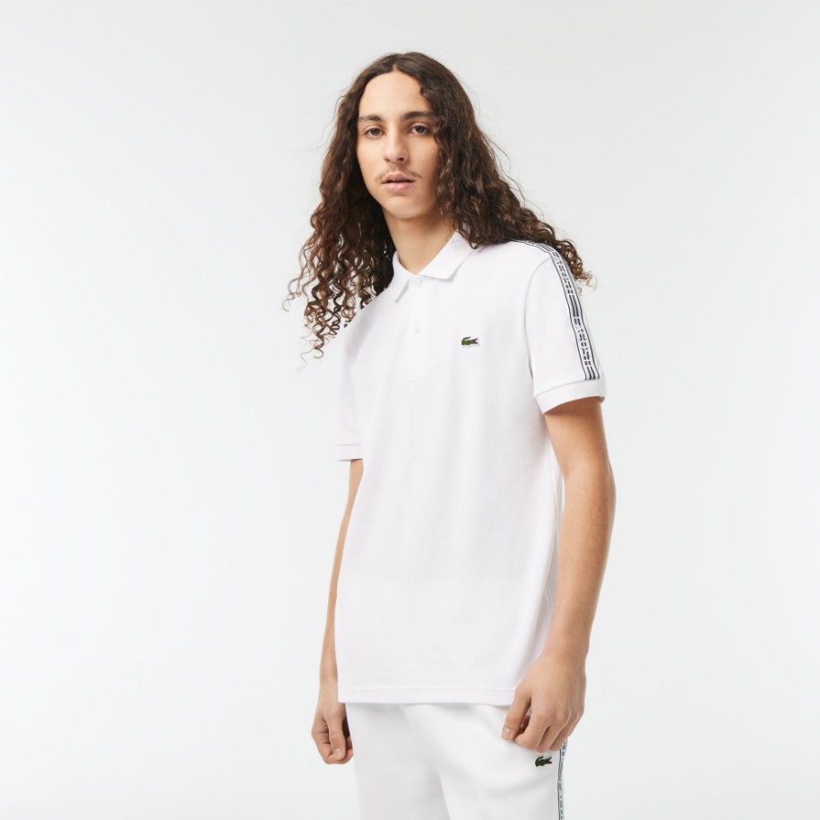 Ανδρική Lacoste Logo Stripe Piqué Polo Μπλούζα | Lacoste Greece Online Boutique