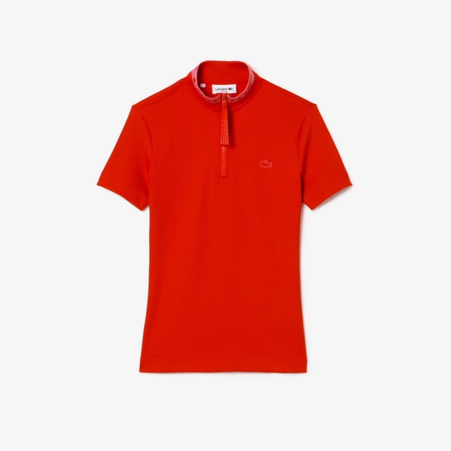 Γυναικεία Lacoste Jacquard Zip Polo Μπλούζα | Lacoste Greece Online Boutique