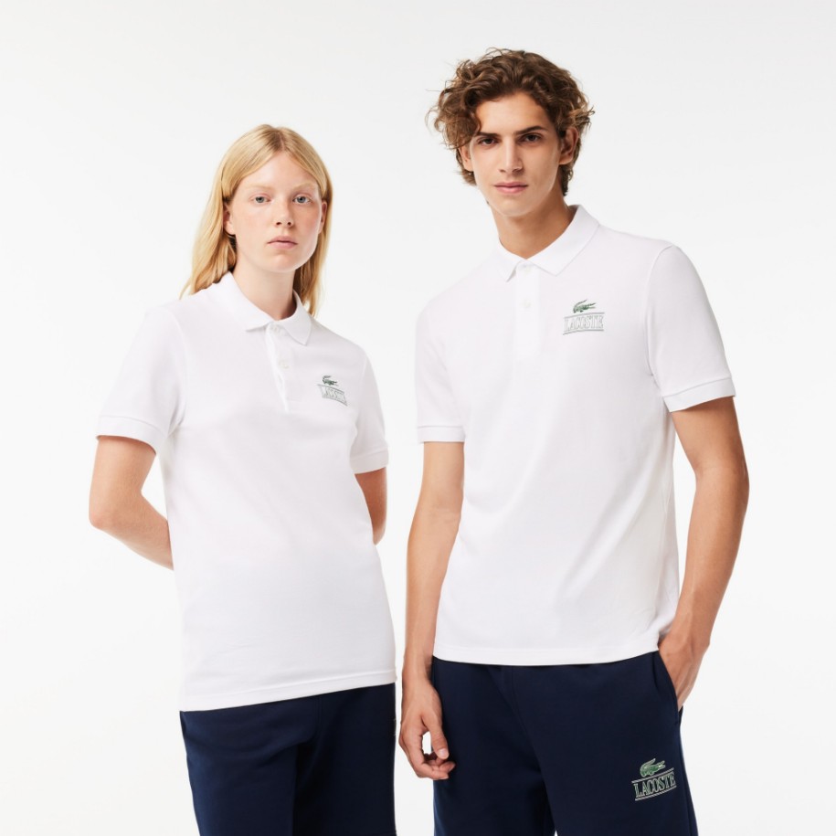 Unisex Signature Print Stretch Piqué Polo Μπλούζα | Lacoste Greece ...