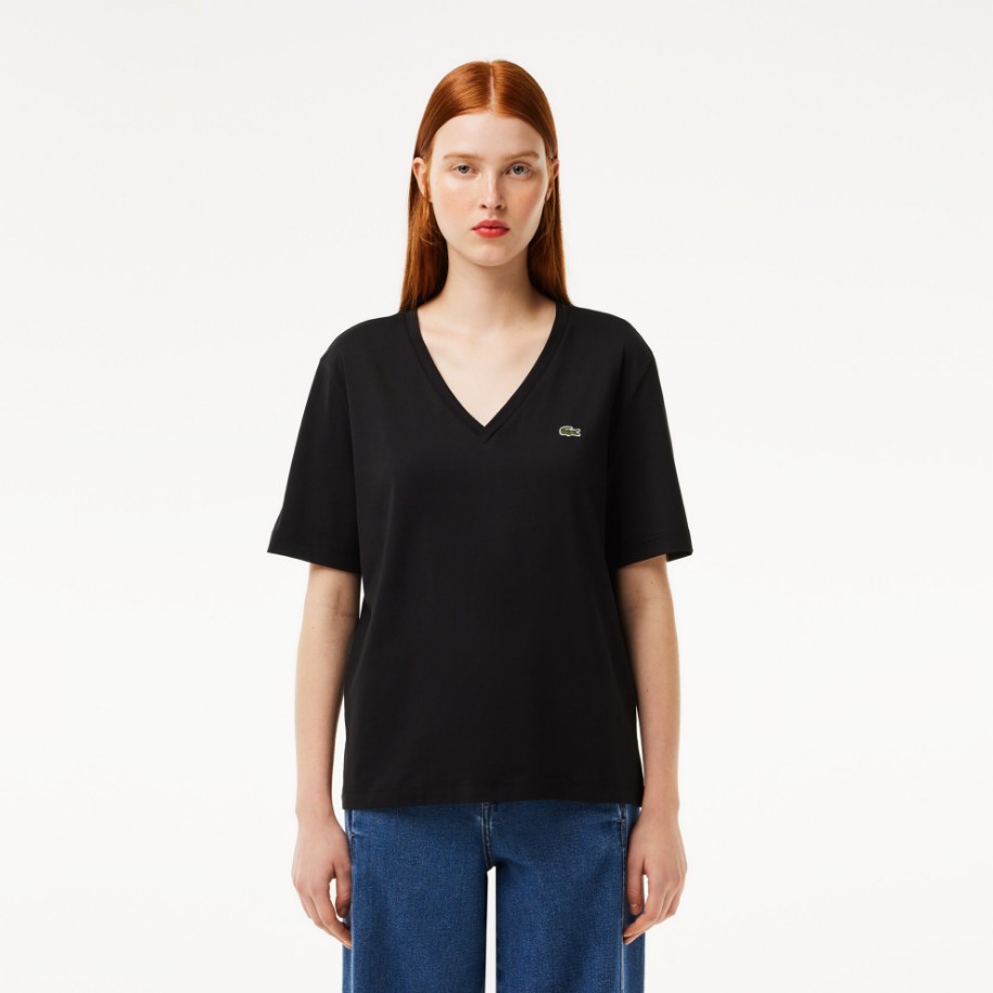 Γυναικείο Soft Cotton Jersey V Neck T-shirt Relaxed Fit | Lacoste ...
