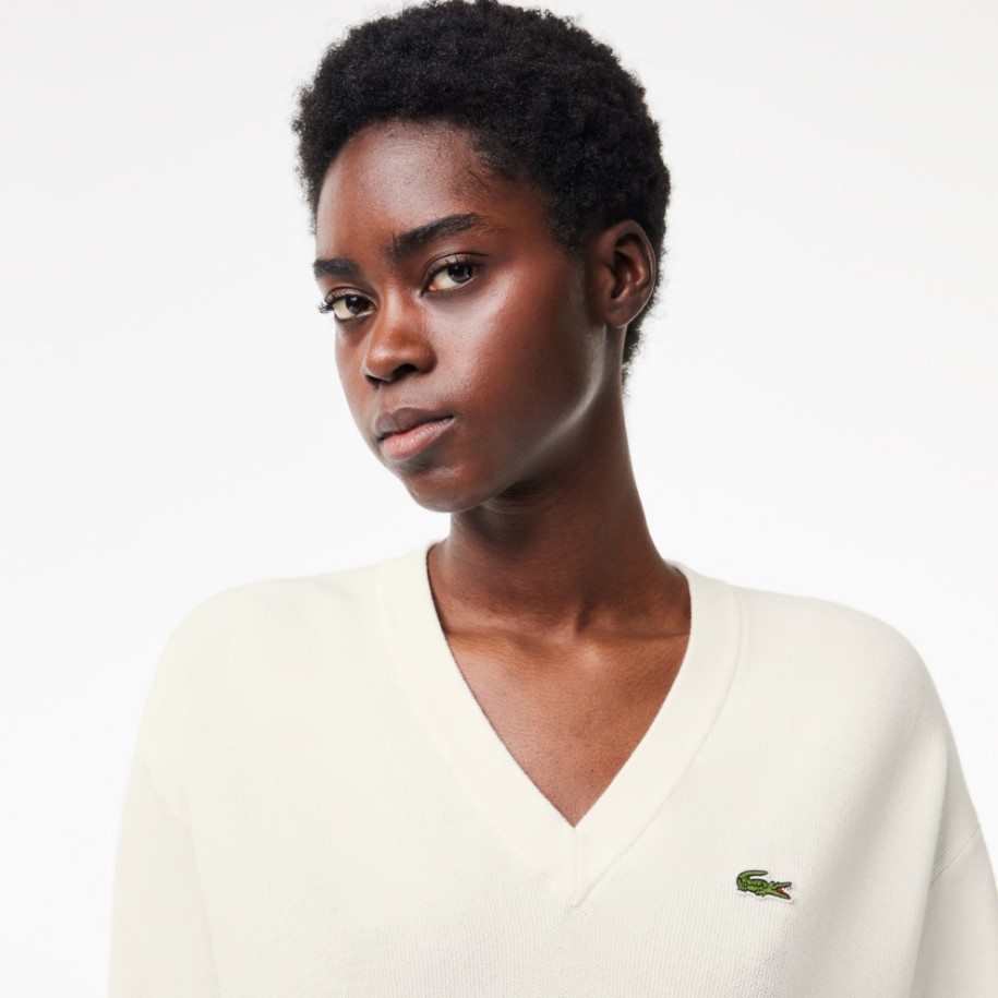 Γυναικείο Lacoste V-Neck Organic Cotton Πουλόβερ | Lacoste Greece Online Boutique
