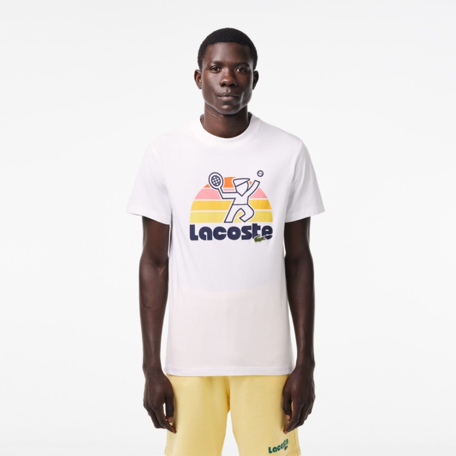 Ανδρικό Washed Effect Tennis Print T-Shirt | Lacoste Greece Online Boutique