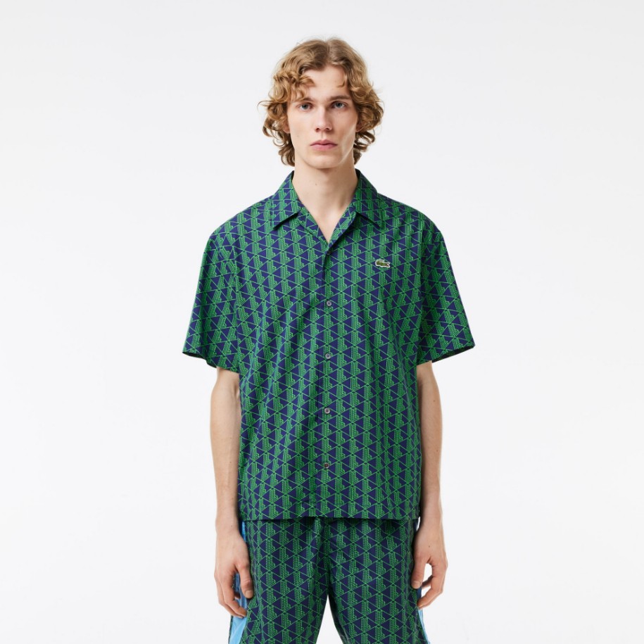 Ανδρικό Monogram Print Κοντομάνικο Πουκάμισο | Lacoste Greece Online ...