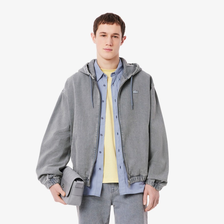 Ανδρικό Washed Effect Denim Hooded Jacket | Lacoste Greece Online Boutique