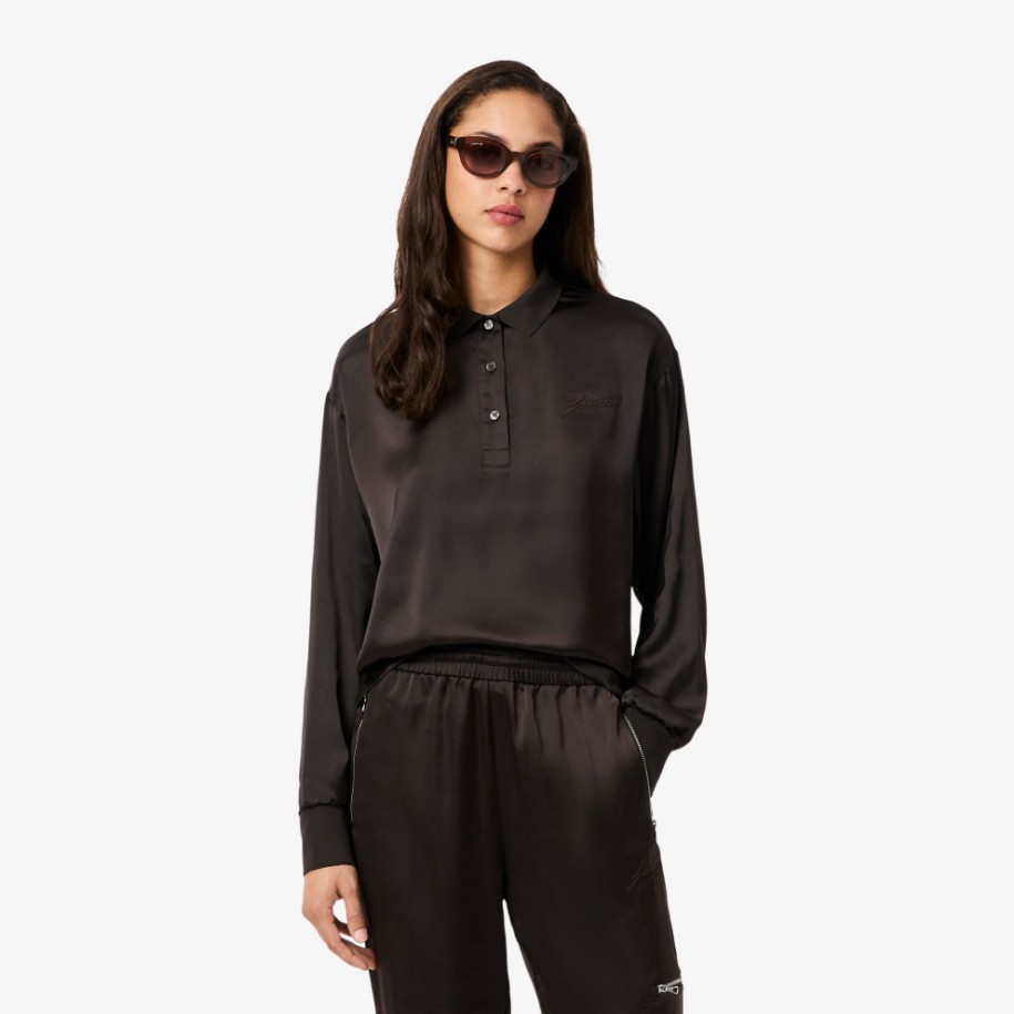 Γυναικείο Μακρυμάνικο Oversized Satin Polo | Lacoste Greece Online Boutique